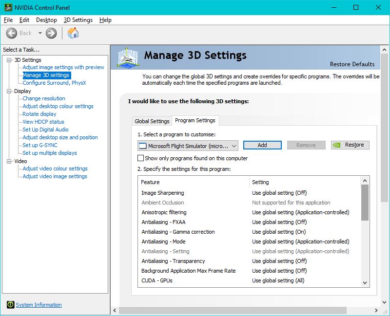 MSFS: Nvidia Settings - Channel LFD